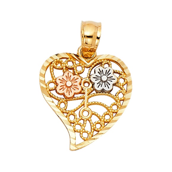 TGDJ | Accessories | 4k Tri Color Flower In Heart Pendant | Poshmark